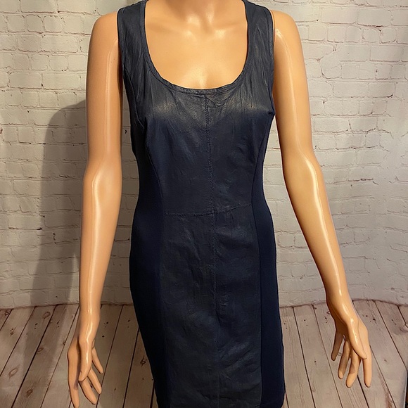 Anthropologie | Dresses | Rare Anthro Illia Blue Black Leather Dress ...